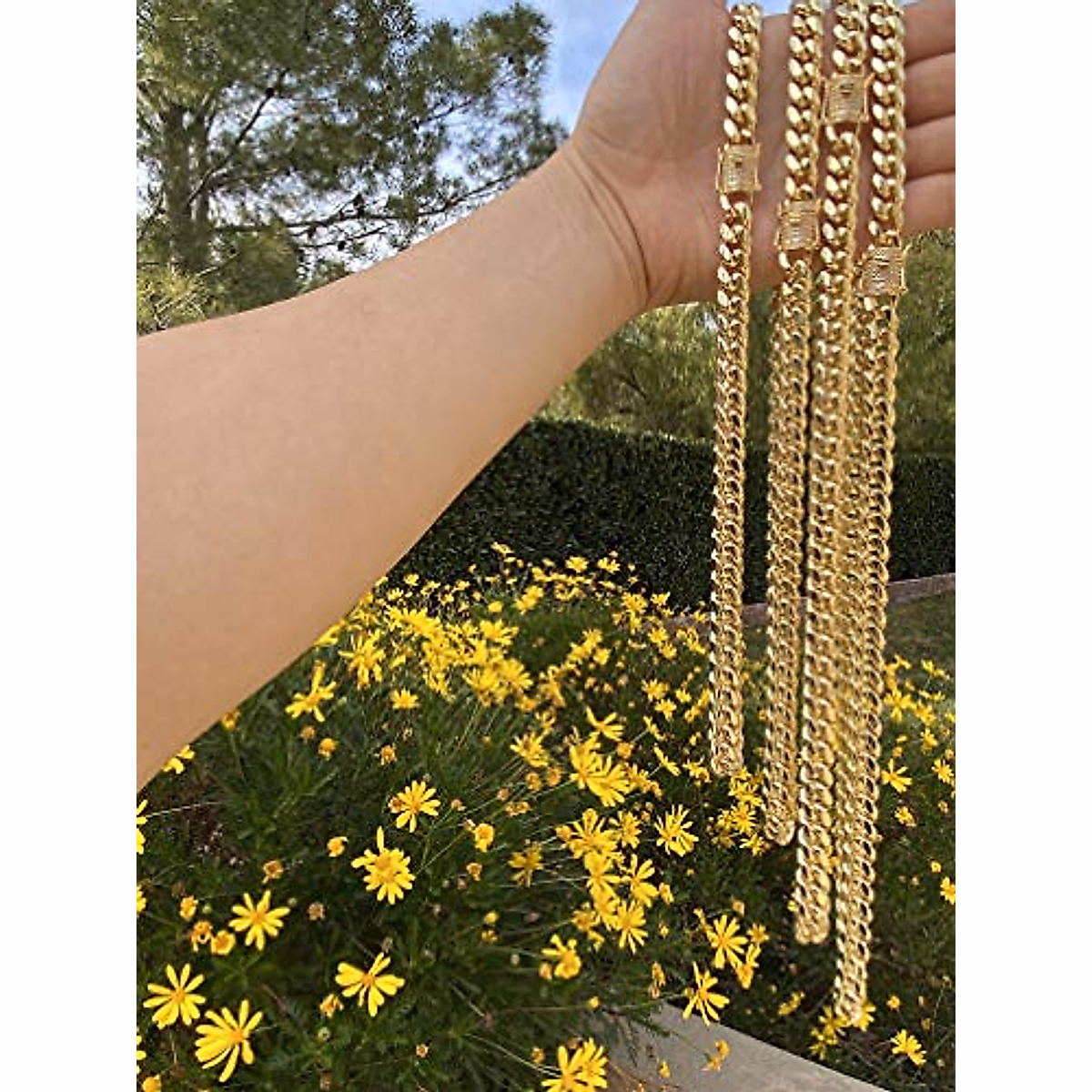 Miami Cuban Link Chain Choker Necklace CZ diamond Lock Real Solid 14K Gold Finish Stainless Steel, Cuban Choker, Cuban necklace, Gold Cuban Chain, 12mm Miami Cuban Link Chain (20)