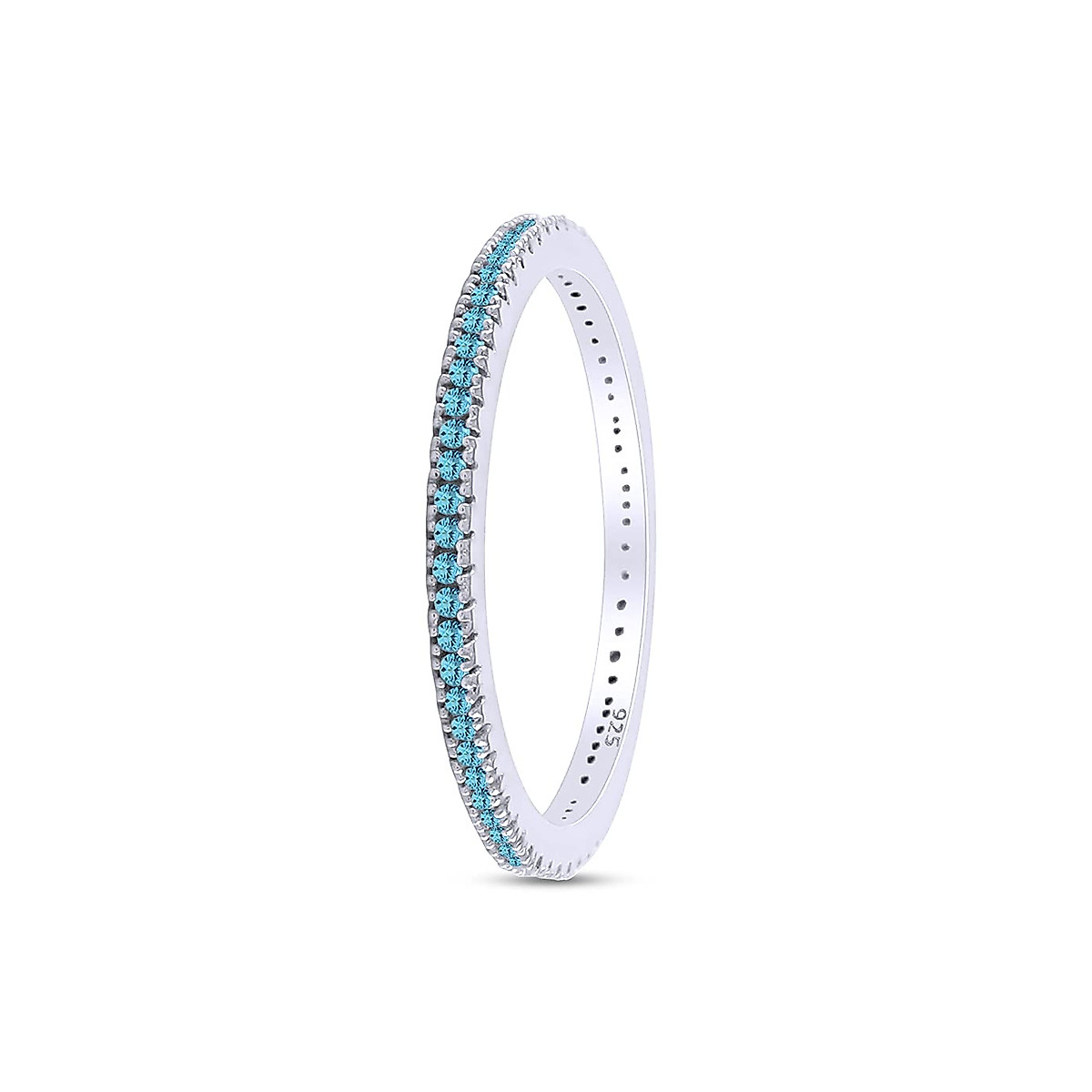 Jewel Zone US Simulated Aquamarine Eternity Stackable Wedding Ring in 925 Sterling Silver (1/5 Cttw)