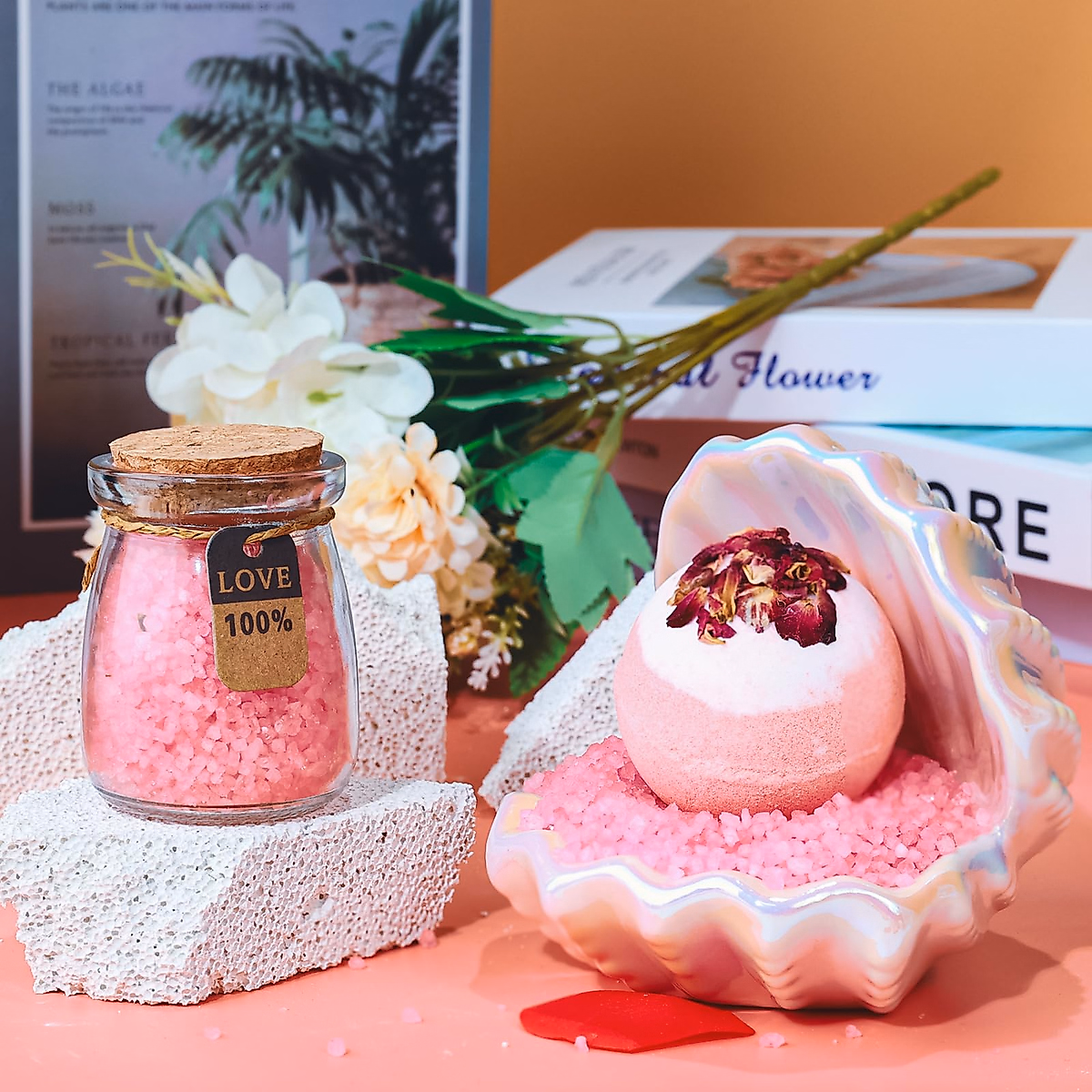 ATOMAKER Gift for Women, Rose Spa Gift Basket for Women, Mom, Wife, Girlfriend, Sister, Her - Relaxing Birthday Gifts, Christmas, Valentine's Day, Mothers Day Gifts, Personalized Tumbler, Heart