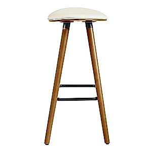 Armen Living Piper 26" Counter Height Backless Bar Stool in Cream Faux Leather and Walnut Wood