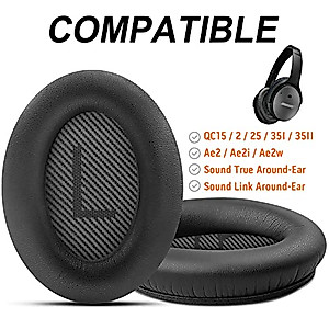 Replacement Ear Pads for Bose QC25 QC35 Headphones Earpads Cushions, Also Fits QuietComfort 2/QC15/QC35II/Ae2/Ae2i/Ae2w/SoundLink1&2/SoundTrue1&2 Around-Ear, Soft and Comfortable Memory Foam