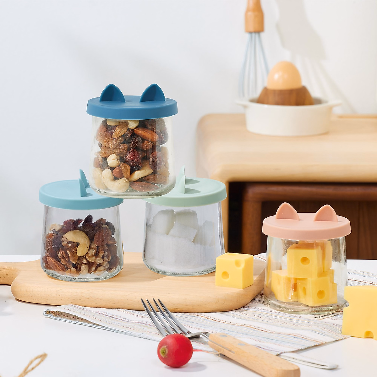 Wingcases Oui Yogurt Jar Lids Silicone - 12 Pack Morandi Colour Patent Authorised Design for 5 Oz Oui Yoghurt Glass Jars, Lids Only, Leakproof, Reusable, Food-Grade, Cute