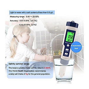 Generic 5-in-1 Pool Salt Tester & pH Meter with Temperature, TDS, EC: High Accuracy Water Analyzer for Pools, Spas, Drinking Water, Aquariums & Hydroponics