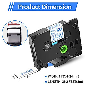 USUPERINK 1 Pack Compatible for Brother P-Touch TZe-253 TZe253 TZ253 TZ-253 Blue on White 24mm 1 inch 0.94'' x 26.2ft Laminated Label Tape Work with PT-D600 D600VP P700 P710BT P950NW Label Maker