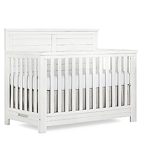 Evolur Belmar Flat 5-in-1 Convertible Crib in Weathered White, Features 3 Mattress Height Settings, Greenguard Gold Certified, Made of Kiln-Dried Hardwood