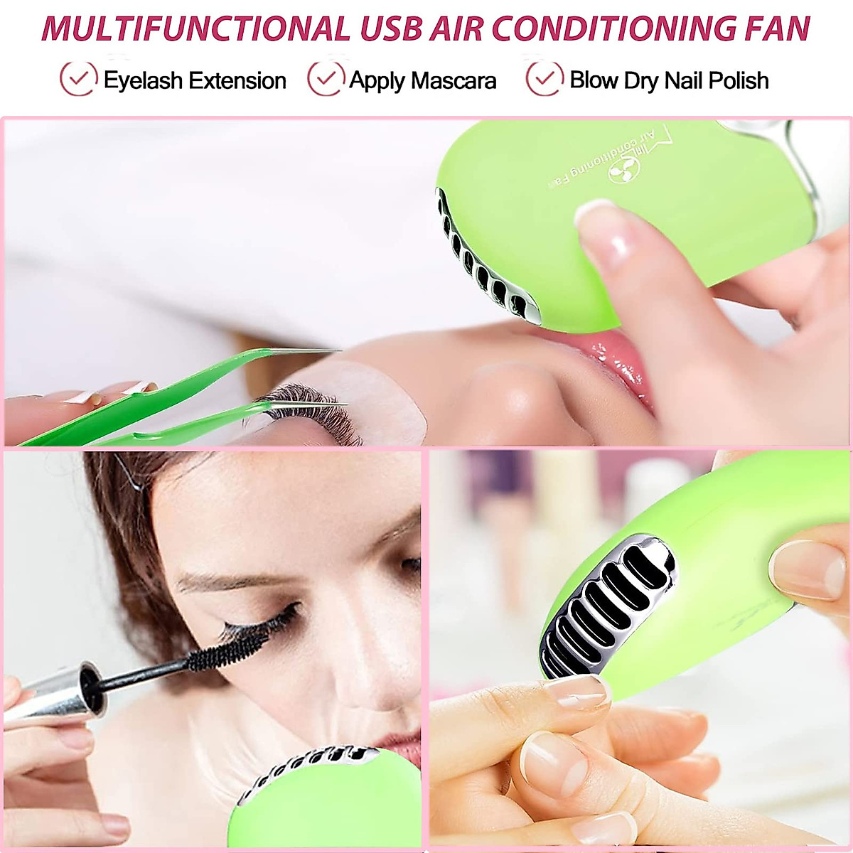 Dfsuiwk 3Piece USB Mini Portable Fans Rechargeable Handheld Lash Cleaning Kit with Facial Cleaning Brush - Perfect for Lash Extensions and Makeup Brush Cleansing