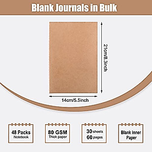 EOOUT 48pcs A5 Kraft Paper Notebooks, Journal Notebooks Bulk, Blank Paper, 60 Pages, 80GSM, 8.3 X 5.5 Inch, Travel Journal Set, for Travelers, Students and Office Supplies