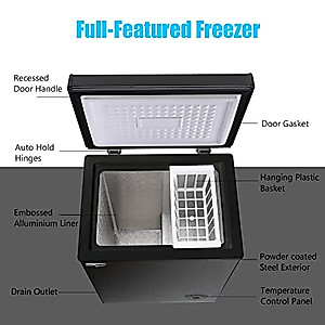 Chest Freezers Compact Mini Deep Freezer WANAI 3.5 Cu.Ft Free-standing Top Door Room Dorm Office Garage Freezer with 7 Adjustable Temp Control Removable Basket for Apartment Basement Business Rmovable Storage Basket for Home, Kitchen and Office, Black wit