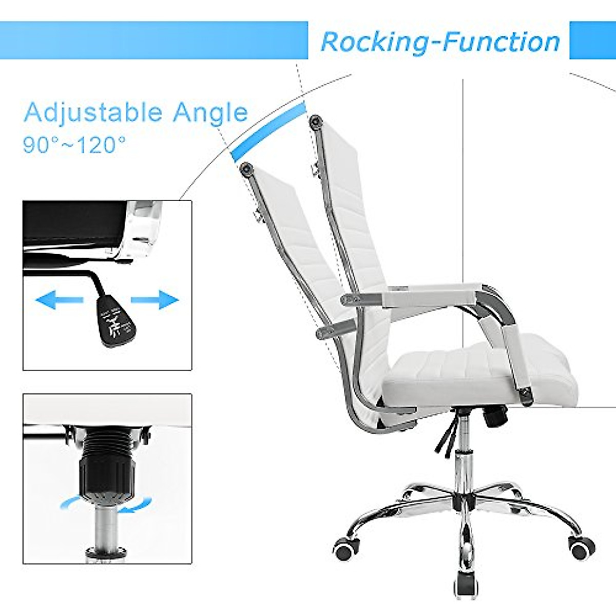 Furmax Ribbed Office Desk Chair Mid-Back PU Leather Executive Conference Task Chair Adjustable Swivel Chair with Arms