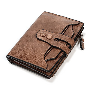 UTO Womens Wallet RFID Blocking PU Leather Bifold Snap Card Holder Money Coins Organizer Purse Brown