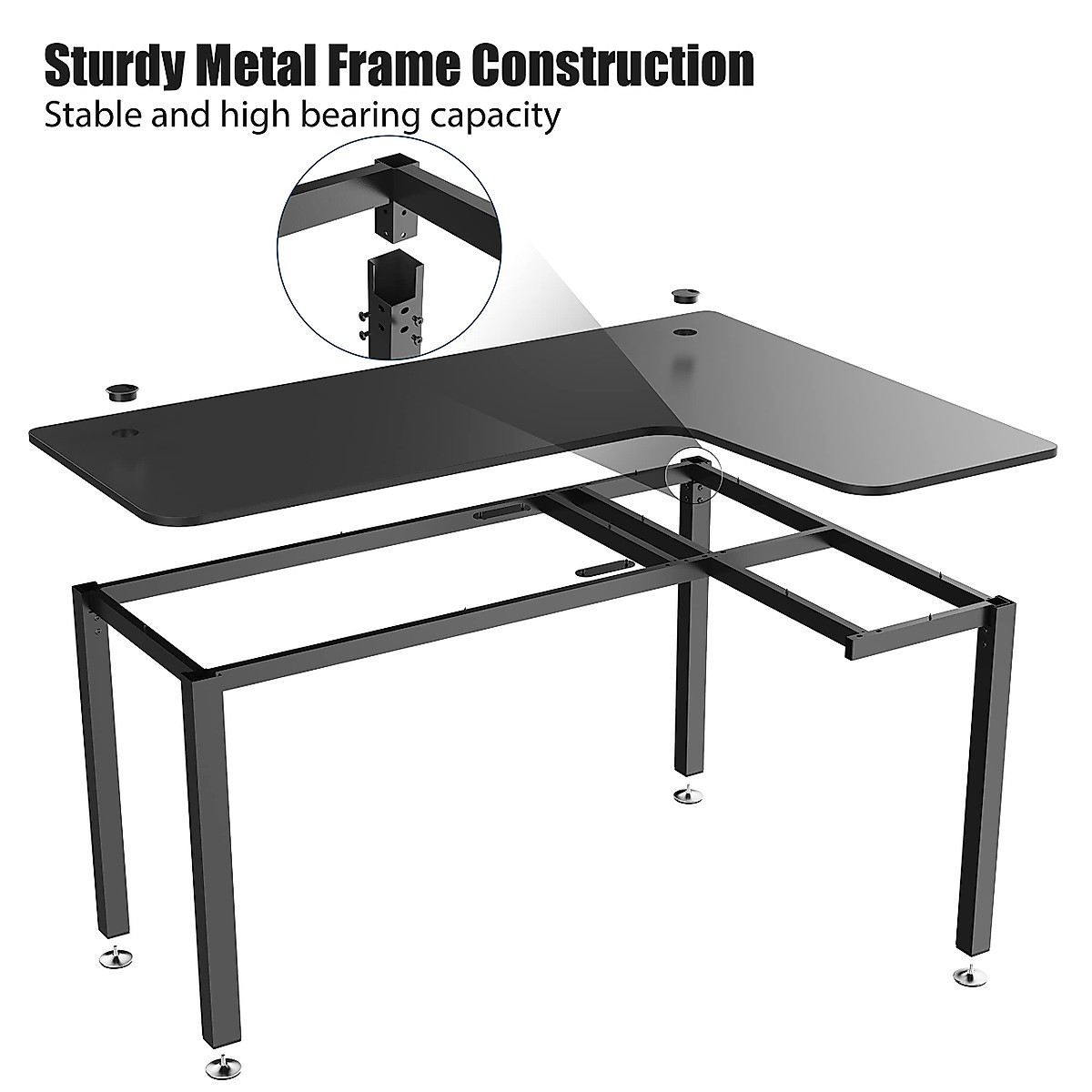 It's_Organized L Shaped Gaming Desk, 60 Inch Corner Computer Desk, Study Writing Desk, Ergonomic Gaming Table Workstation with Large Mouse Pad, Sturdy Metal Frame, Easy to Assemble, Right Side Black
