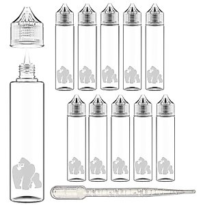 Chubby Gorilla LDPE PET Plastic Unicorn Squeeze Bottle 60ml (10 Pack) Dropper bottle (Transparent White Clear) REUSABLE, Child Resistant Cap, Easy Drip Tip Applicator Dropper Bottles