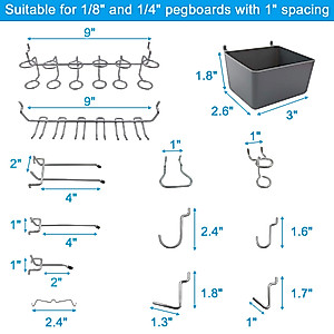 FRIMOONY Pegboard Hooks Assortment with Pegboard Bins, Peg Locks, for Organizing Various Tools, 80 Piece