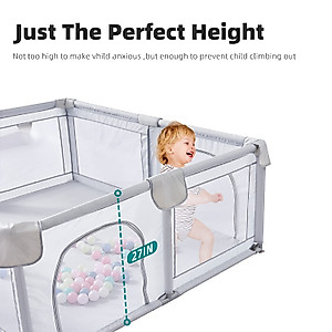 BOJOY Baby Playpen, Playpen for Babies (73x61x27inch), Kids Safe Play Center for Babies and Toddlers, Extra Large Playpen, Sturdy Play Yard for Toddler,Children's Fences Play Area(Grey)