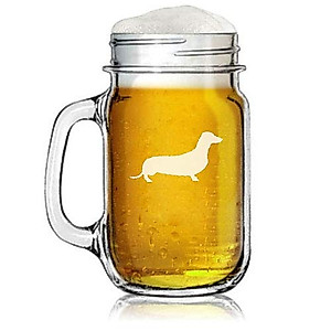 16oz Mason Jar Glass Mug w/Handle Dachshund