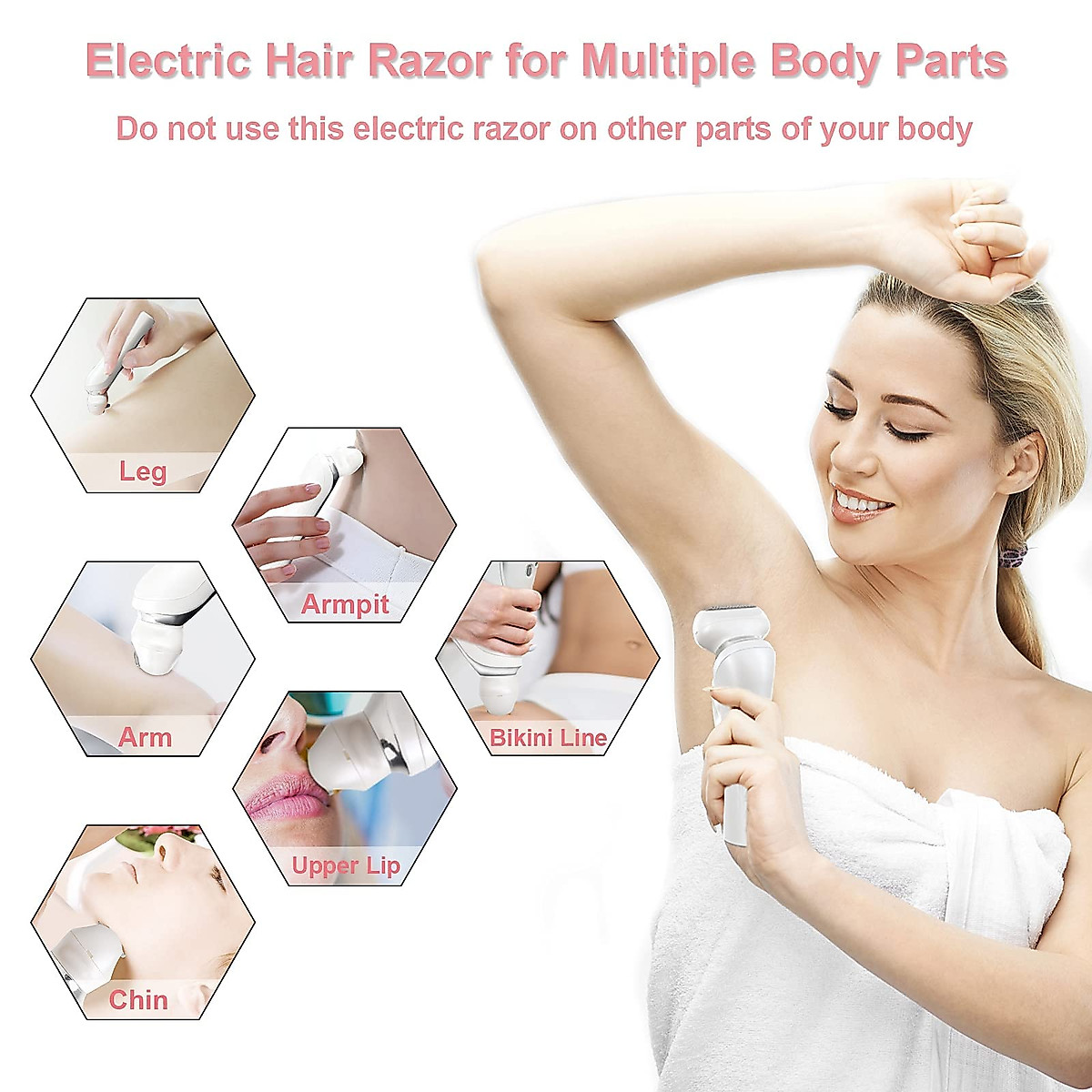 Electric Shaver for Women Legs, Painless Lady's Bikini Trimmer Body Hair Removal, Waterproof 3-in-1 Blade Hair Razor Epilator with LED Display for Arm Armpit Chin Bikini Area & Upper Lip (White)