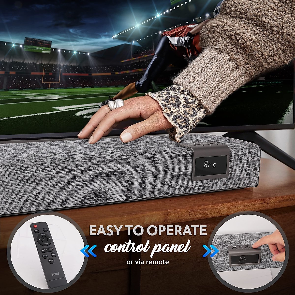 Pyle Built-in Class D Stereo Power Amplifier 35'' 2.1 Channel Soundbar - Wireless Bluetooth with Remote Control, BT Technology, Optical Input, Built-in LED Lights