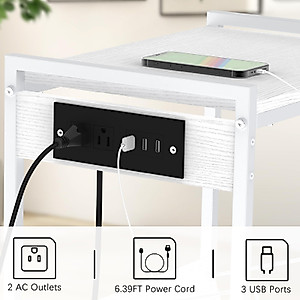 Record Player Stand White Vinyl Record Storage Record Player Table with Charging Station Turntable Stand with Album Storage End Side Table Nightstand for Living Room Bedroom