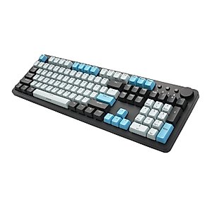 i-rocks K73M Mechanical Gaming Keyboard with Media Control Knob, 107 Keys, PBT Keycaps, Multimedia Hotkeys, Detachable USB-C Cable (Cherry MX Brown Switches, Cyberpunk Blue)