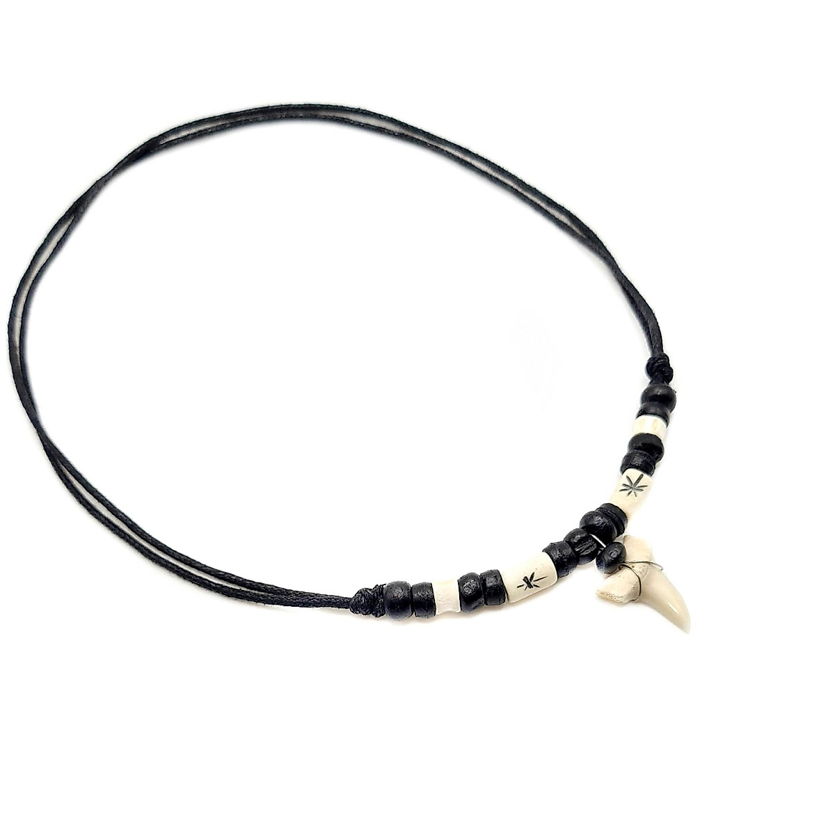 Swimmi Genuine Shark Tooth Necklace for Men, Mako Shark Tooth Necklace, Handmade Wooden Beads Cords Surfer Shark Tooth Necklace for Women Jewelry GA384