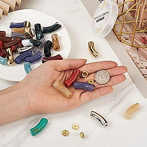 Boutigem 120pcs Chunky Curved Tube Acrylic Beads Imitation Gemstone Loose CCB Plastic Beads Rhinestone Spacer Beads Elastic Thread DIY Stacking Stretch Bracelet Bangle Making Kit