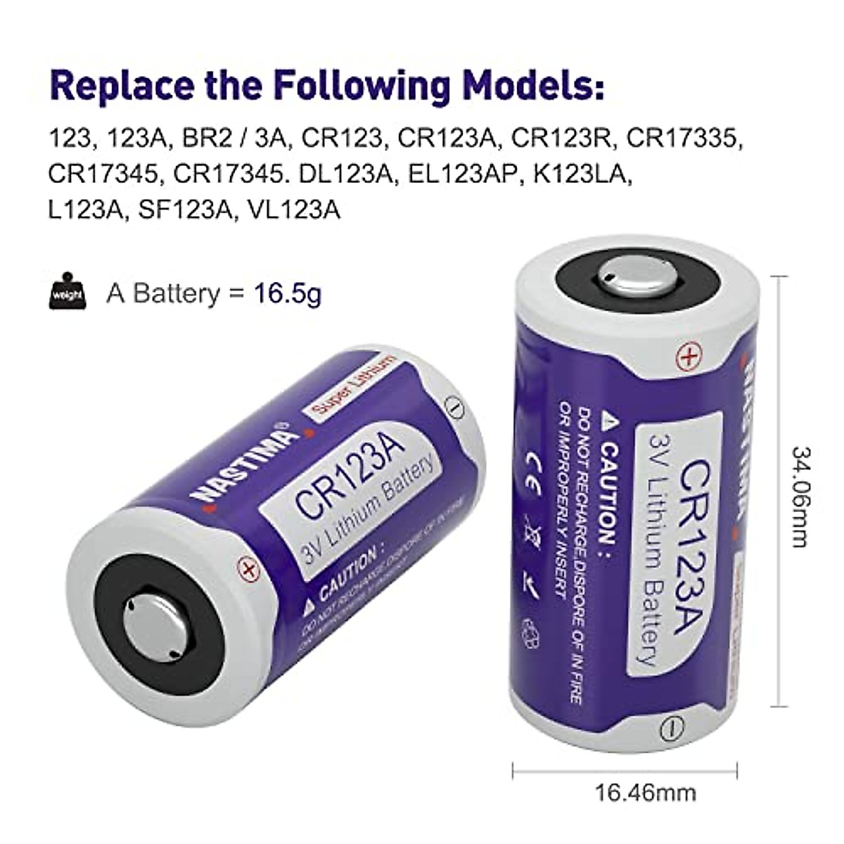 NASTIMA 12 Pack CR123A Battery, 3V Lithium Battery 1600mAh for Flashlight, Intelligent Instrumentation, Alarm Systems