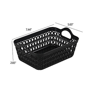 Melontray Set of 12 Small Plastic Storage Basket Tray, Plastic Weave Storage Baskets, Black