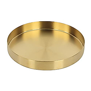 Round Gold Tray, Dedoot Decorative Tray Small - 7.8inch Stainless Steel Metal Tray Organizer Storage Organizer Vanity Trays for Jewelry Cosmetics Coffee Tea Candle, Bathroom Plate Kitchen Tableware