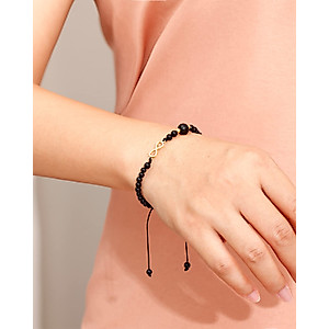 Jewever Natural Crystals and Gemstones Infinity Charm Bracelet for Women Worry Stone Beaded Friendship Bracelets Adjustable (Black Obsidian)