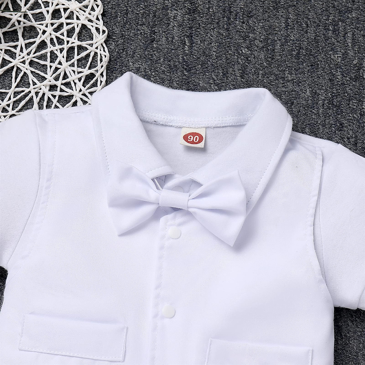 Summer Baptism Outfits for Boys Baby Boy Gentleman Suit Christening Outfit Dedication White Dress Shirt Romper Bowtie Infant Baptismal Outfit Easter Wedding Tuxedo Formal Suit All White 3-6 Months