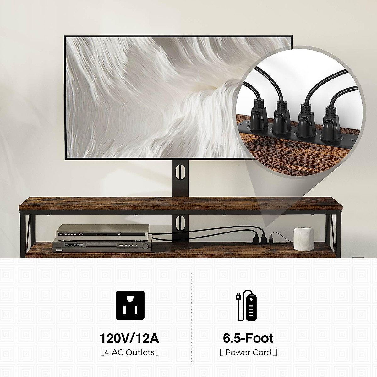 Seventable TV Stand with Mount and Power Outlet 43", Swivel TV Stand Mount for 32/45/55/60/65/70 inch TVs, Height Adjustable TV Entertainment Center with Cable Management, Rustic Brown