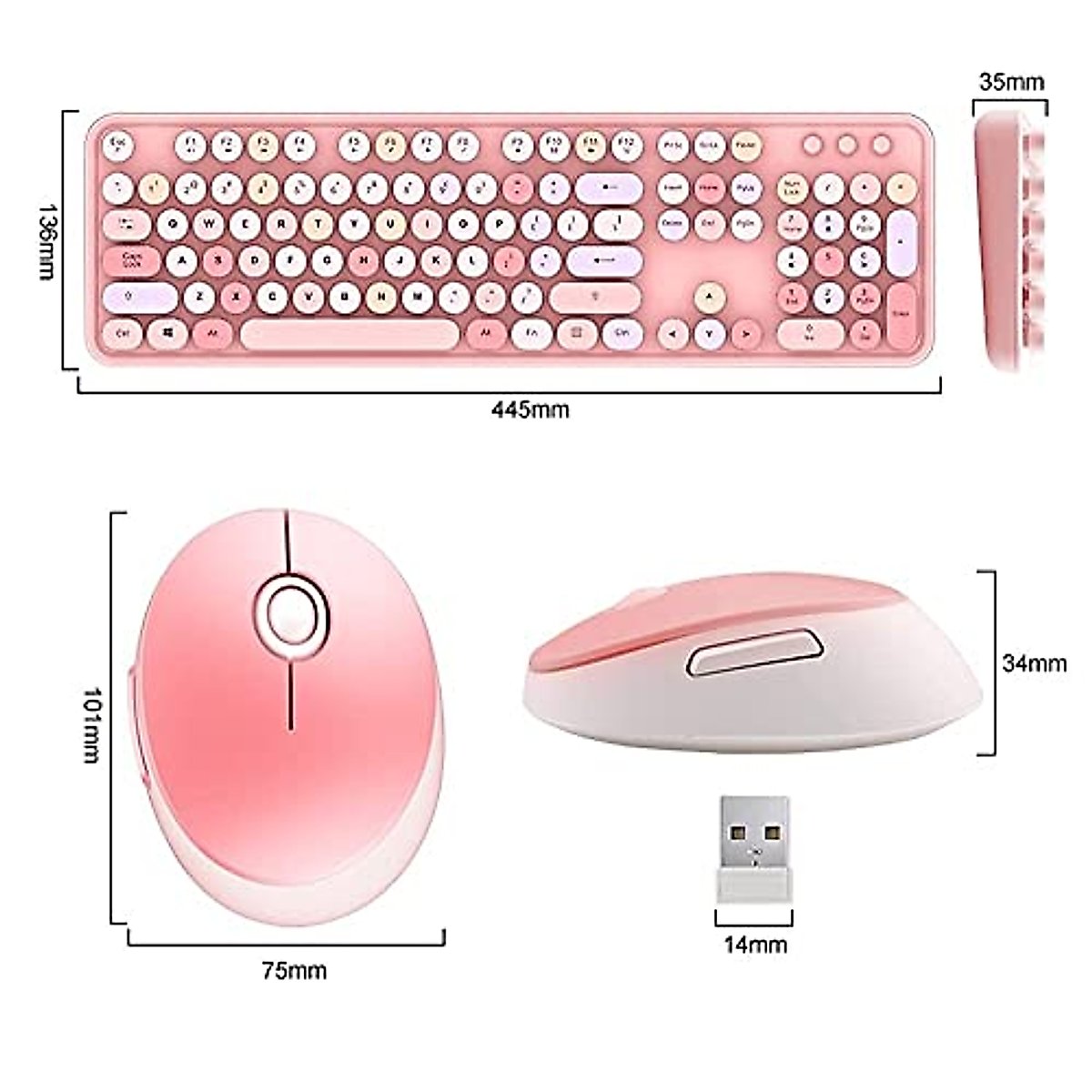 Mofii Wireless Keyboard and Mouse Combo,2.4G USB Multi-Color Cute Full Size Keyboard and Optical Mice Set for Computer Desktop PC Laptop (Green-Mixed)……