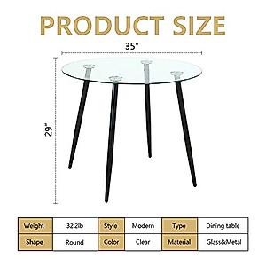 Round Dining Table Set for 4 - Circle Glass Dining Room Table Set,5 Piece Black Dining Set with Velvet Dining Chairs - Modern Kitchen Table and Chairs for Dining Room,Dinette or Small Space,Deep Grey