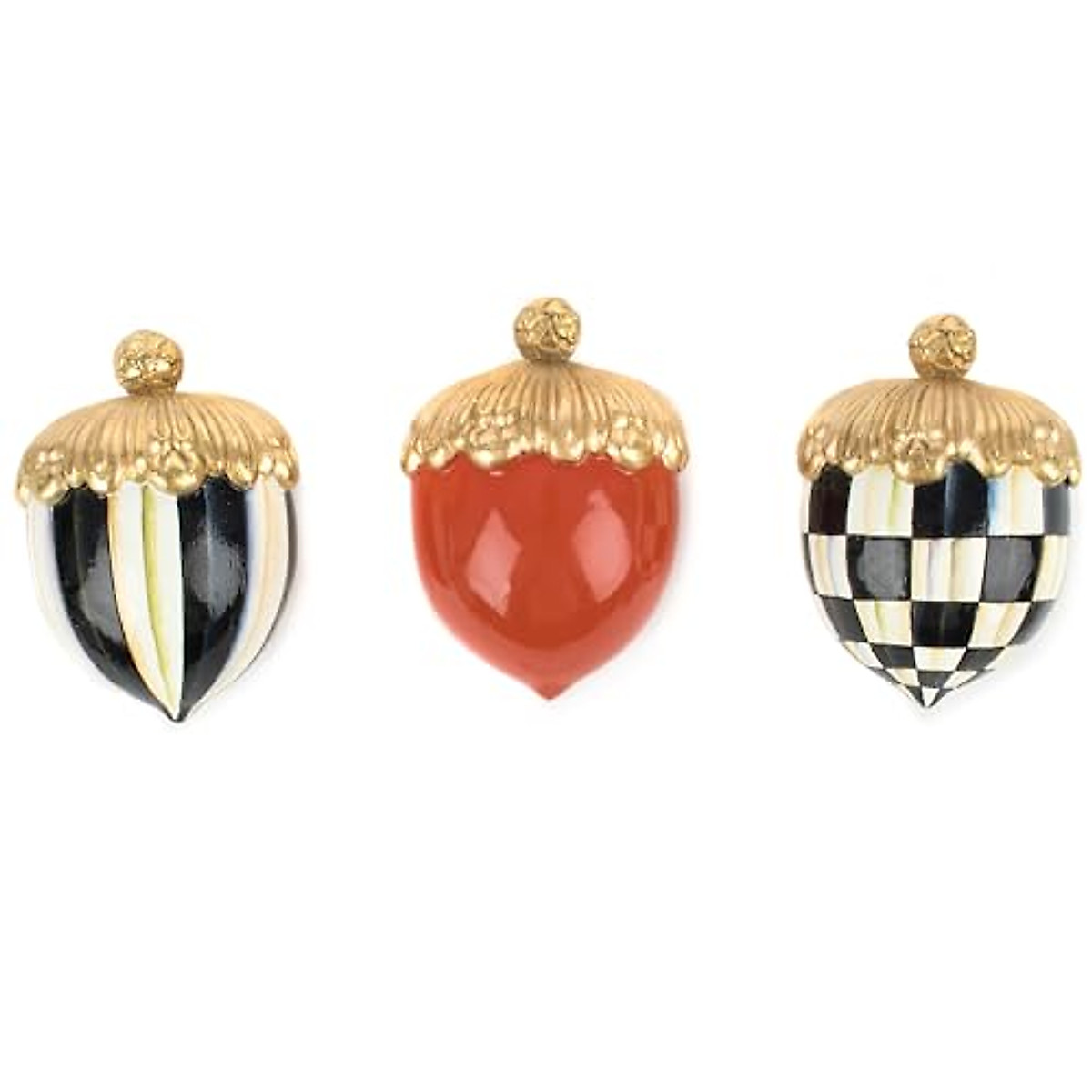 MACKENZIE-CHILDS Decorative Acorns, Resin Acorn Fall Decor for Kitchen and Home, Set of 3, Black-and-White Courtly