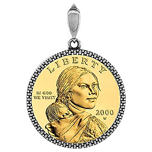 Sterling Silver Susan B. Anthony Bezel Sacagawea 26 mm Coins Prong Back Illusion Edge Coin NOT Included