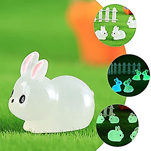 Didiseaon 20pcs Mini Luminous Rabbit Miniature Garden Statue Tiny Easter Bunny Figurines Glow in Dark Resin Fairy Gardens Accessories for Micro Landscape Cake Decoration