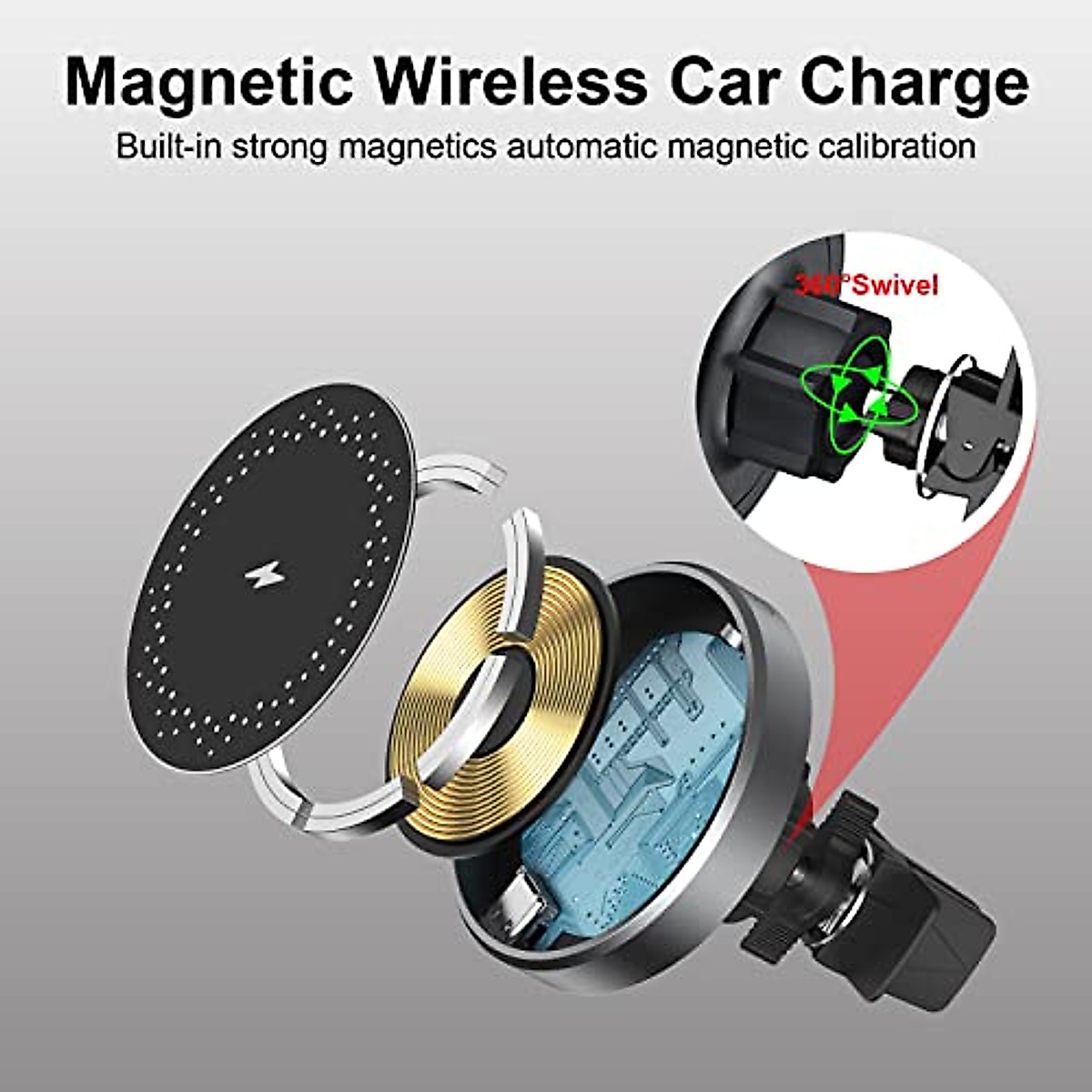 COSDIG Magnetic Wireless Car Charger Mount,Compatible with Magsafe Car Charger Mount,Stick on Dashboard Air Vent Phone Holder for iPhone 14/13/12 Series Phone & MagSafe Case