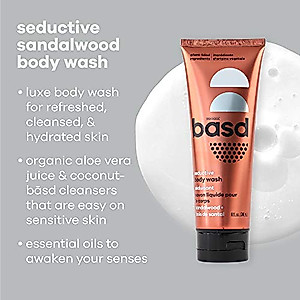 basd Natural Body Wash, Seductive Sandalwood | Organic & Moisturizing Ingredients, Vegan, Hypoallergenic, 8 Ounce Tube