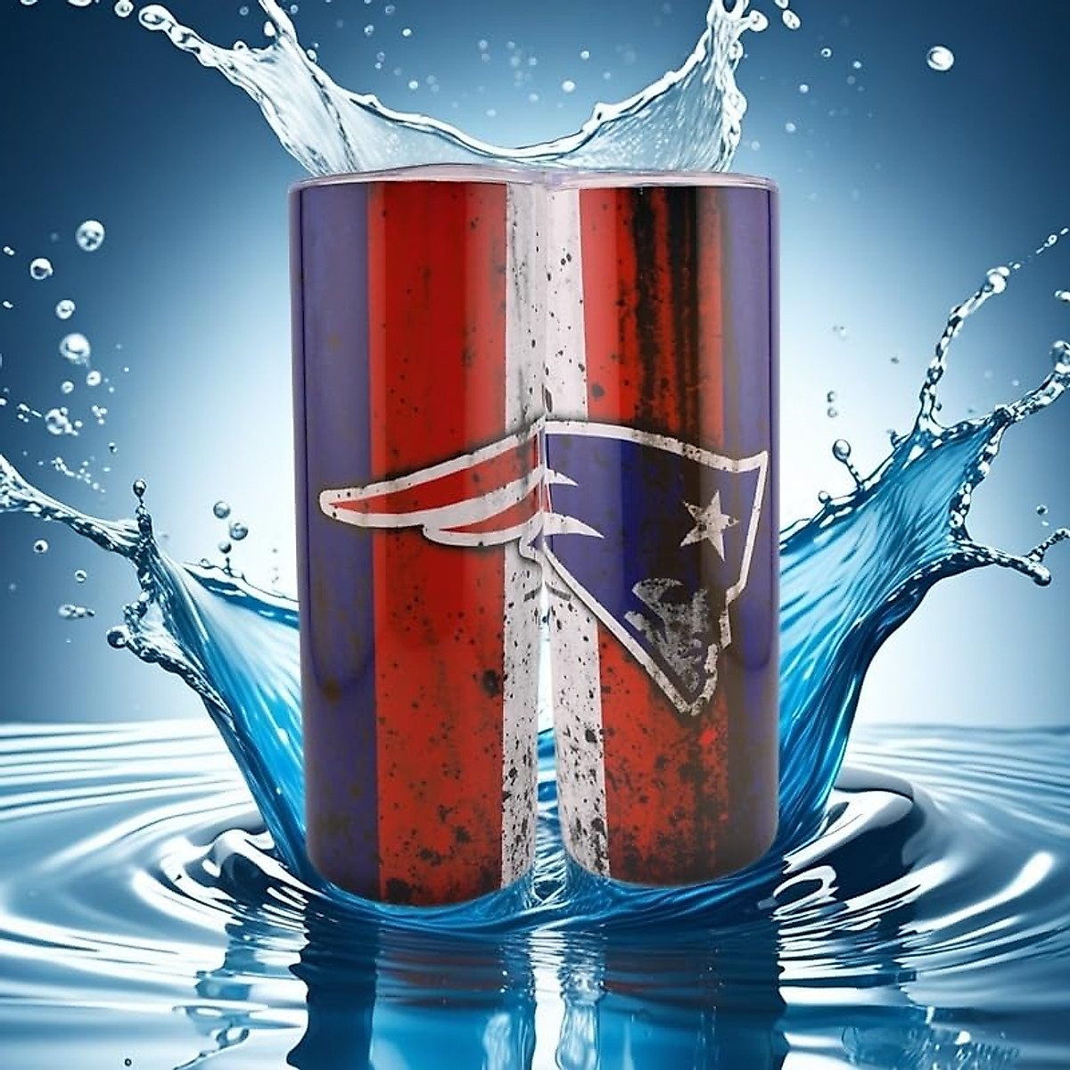 Alpha Custom Printing New England (Look-alike) Football Team Grunge 20oz tumbler with straw
