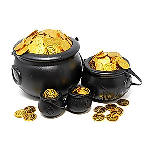 JOYIN Black Cauldron with Handle 8" for St. Patrick's Day Party Favors Decorations, Halloween Parties Candy Bucket, Candy Kettle and Pot of Gold Cauldron (Pack of 4)