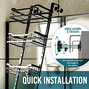 TAILI Hanging Shower Caddy Over The Door Adjustable Hanging Organizer Rack with Hooks, Sturdy Rust Proof Hanging Shower Organizer Shelf Basket Storage Rack, No Drilling