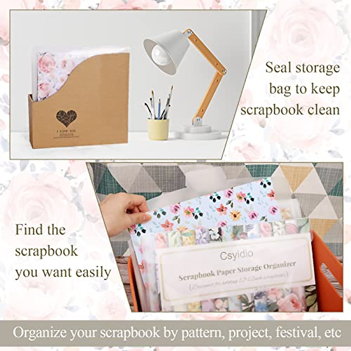 Csyidio 10PCS 12 x 12 Inch Scrapbook Paper Storage Organizer with Label Stickers, Clear Paper Storage Bag for Holding Scrapbook Paper Pad, Vinyl Paper, Photos and Paper File Enclosed Storage