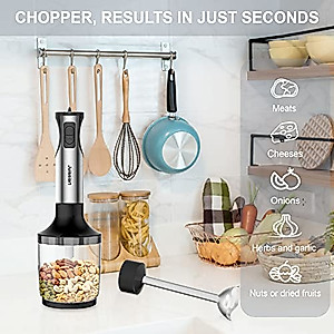 Jussiart Electric Immersion Hand Blender & Spiralizer/Vegetable Slicer 6-in-1 Food Prep Combo Kit, with 3 Spiralizing Blade Attachment for Zoodles, Grate, Ribbon, Spiral, Blend, Chop, and Puree