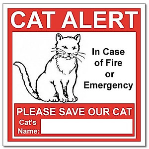 SecurePro Products 6 Cat Alert Safety Warning Window Door Stickers; in Case of Fire Notify Rescue Personnel to Save Cat