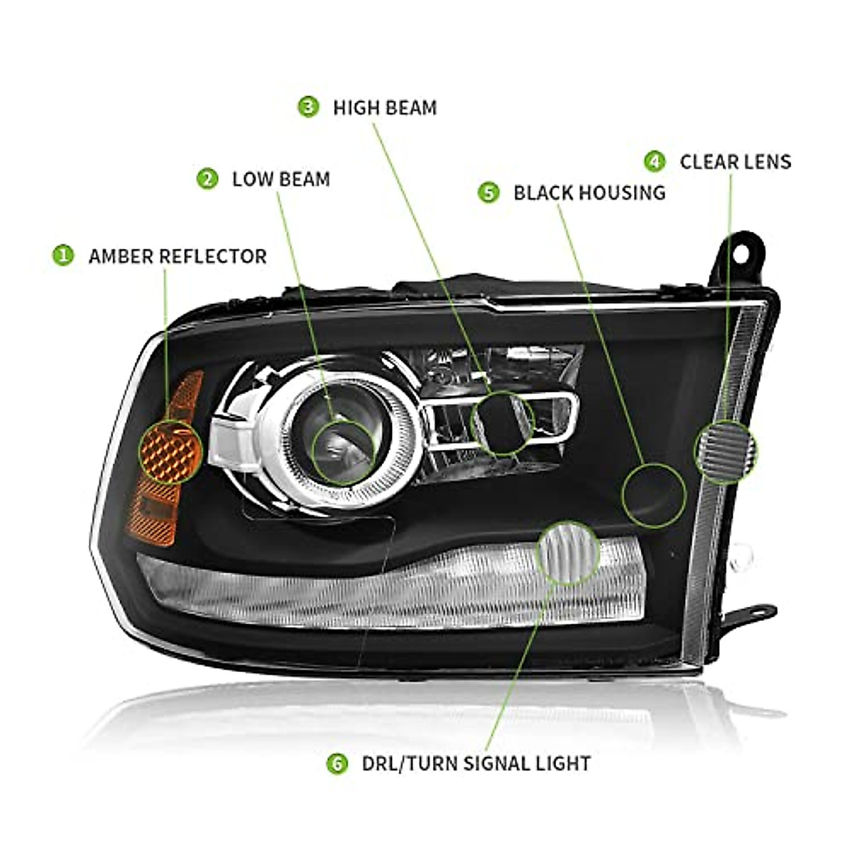 ModifyStreet Black For 09-18 Ram 1500/10-18 Ram 2500/3500 Headlights Replacement Kit( Not Fit with Stock projector Headlights