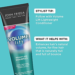 John Frieda Volume Lift Weightless Shampoo, Volumizing Shampoo with Air-Silk Technology for Fine or Flat Hair, Adds Natural Fullness, Safe for Color-Treated Hair, 8.45 Oz, Pack of 2