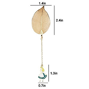 ANKOMINA Cute Leaf Vein Bookmarks with Rabbit Alice Pendant for School Supplies,Great Gift for Girl Boys Adult Book Marker,Gift Box