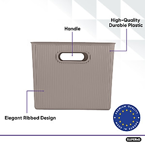 Superio Ribbed Collection - Decorative Plastic Open Home Storage Bins Organizer Baskets, X-Large Taupe (6 Pack) Container Boxes for Organizing Closet Shelves Drawer Shelf 22 Liter/23 Quart