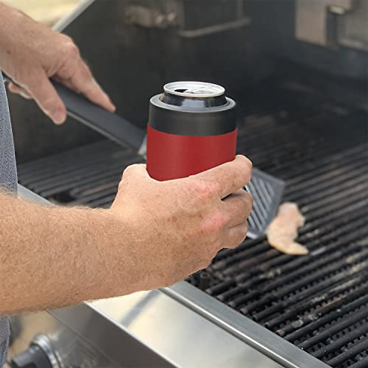 LaserGram Double Wall Insulated Beverage Can Holder, Karate Man, Personalized Engraving Included (Standard Can, Maroon)