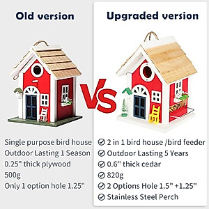 2IN1 Red Bluebird House and Birdfeeder for Outside - Stainless Perch with Removable Protector - Finch, Sparrows Bird House for Pole On Post,Outdoor Bird Houses,Birdhouse for Garden Viewing